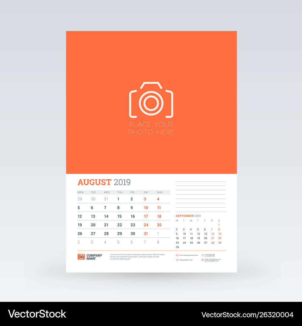Calendar planner for august 2019 stationery Vector Image