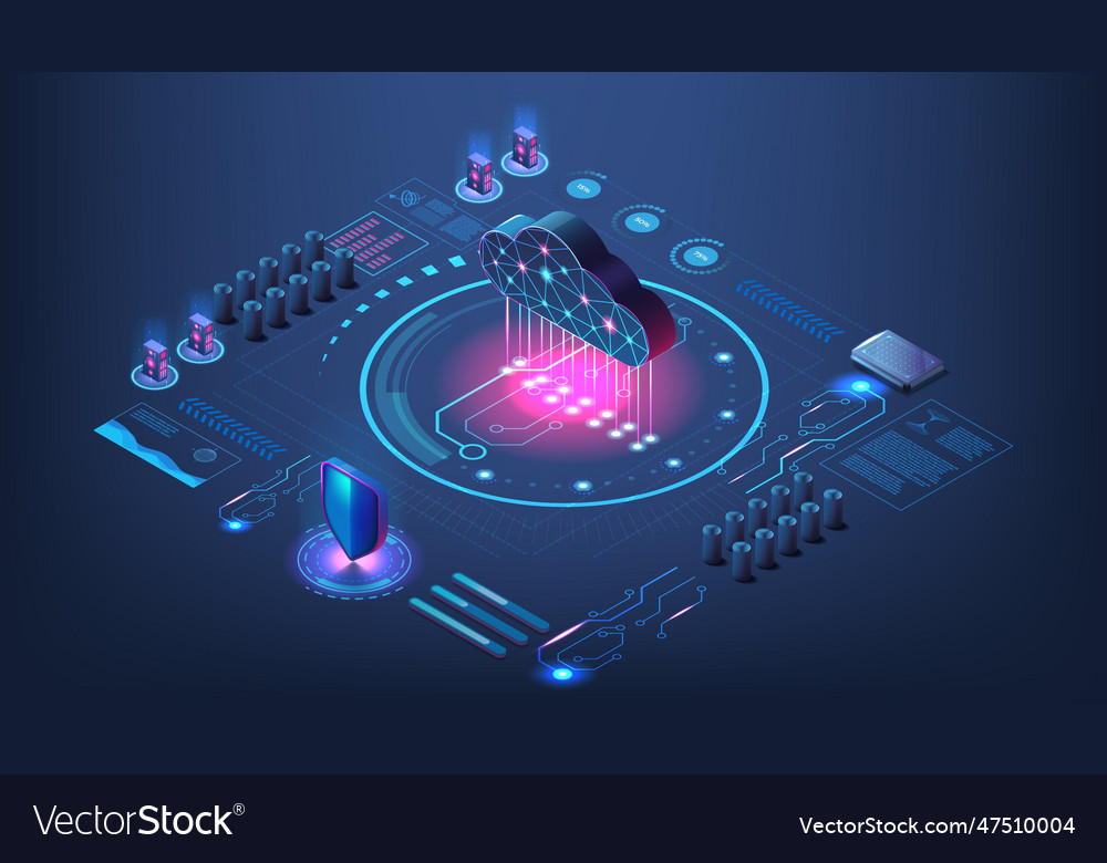 Digital Data Cloud Technology Center Files Vector Image