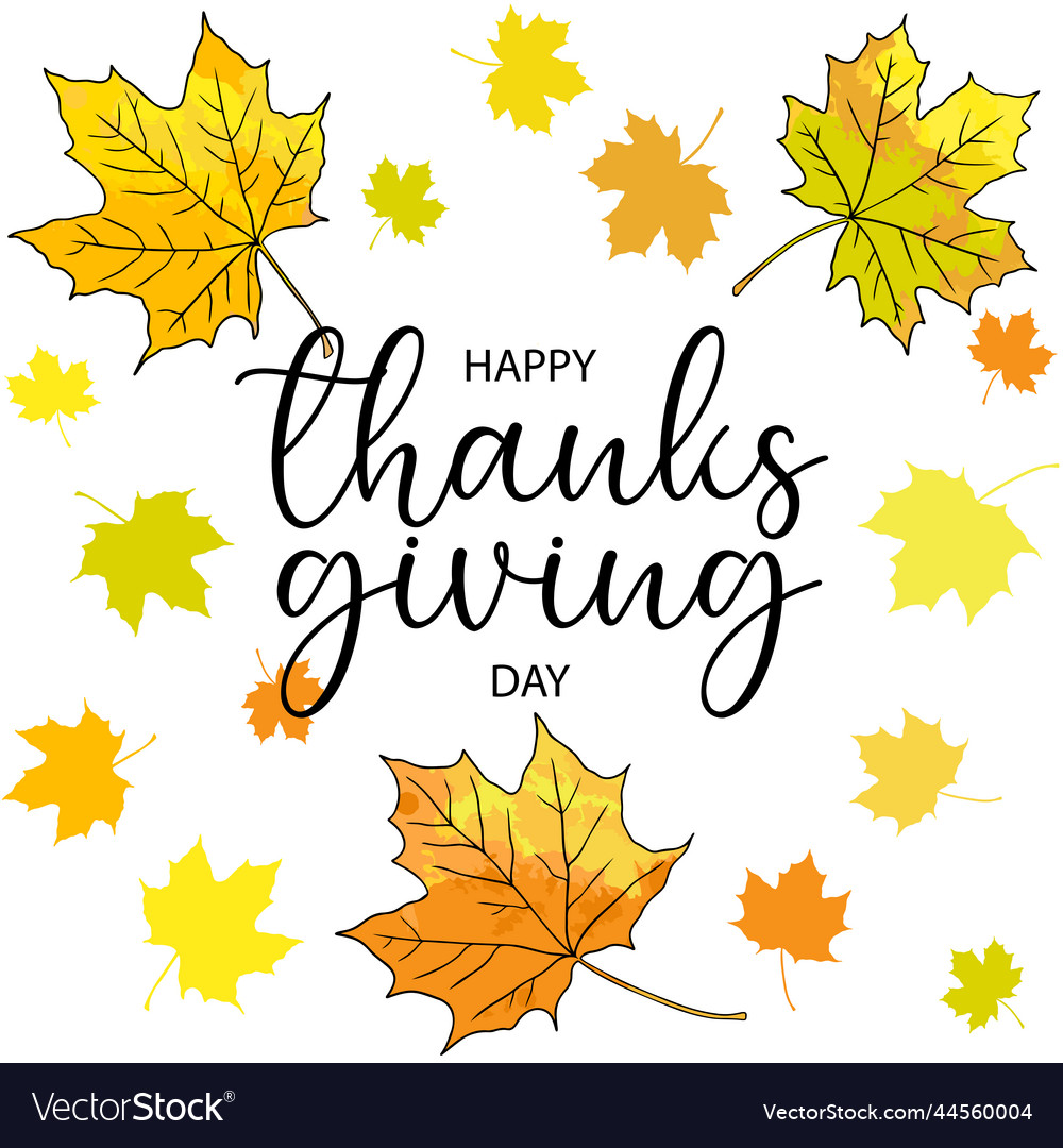 Happy thanksgiving with autumn leaves hand-drawn Vector Image