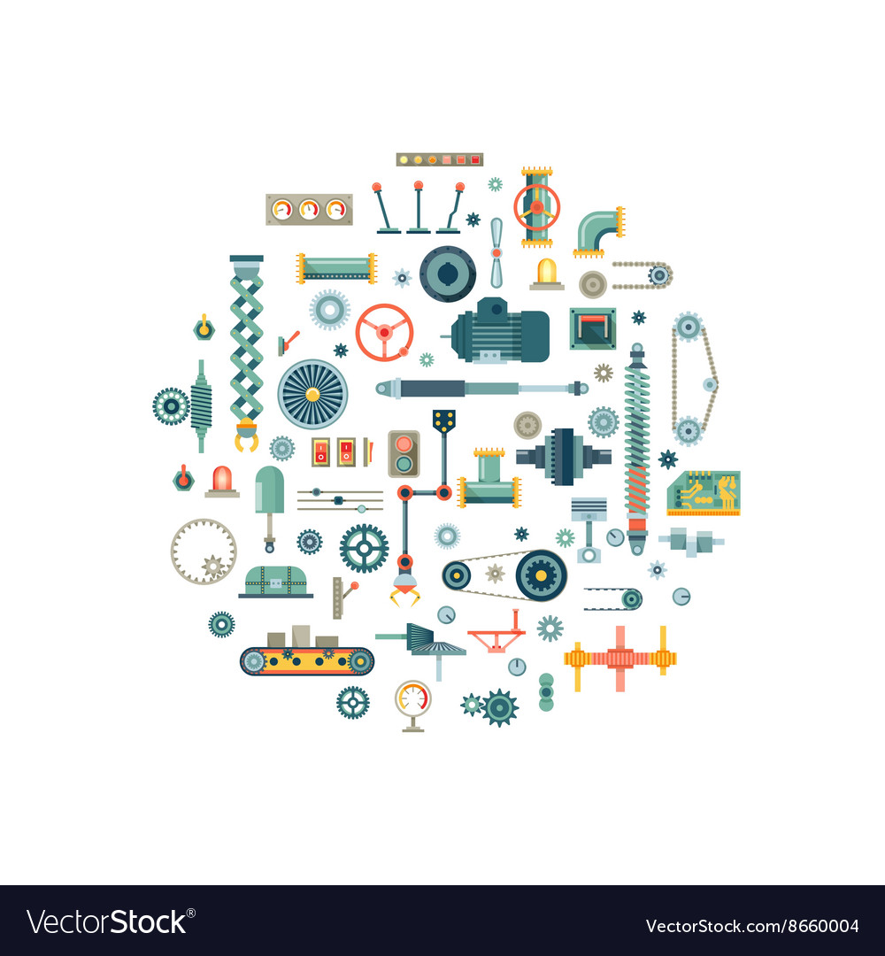 Machine parts flat icons in circle Royalty Free Vector Image