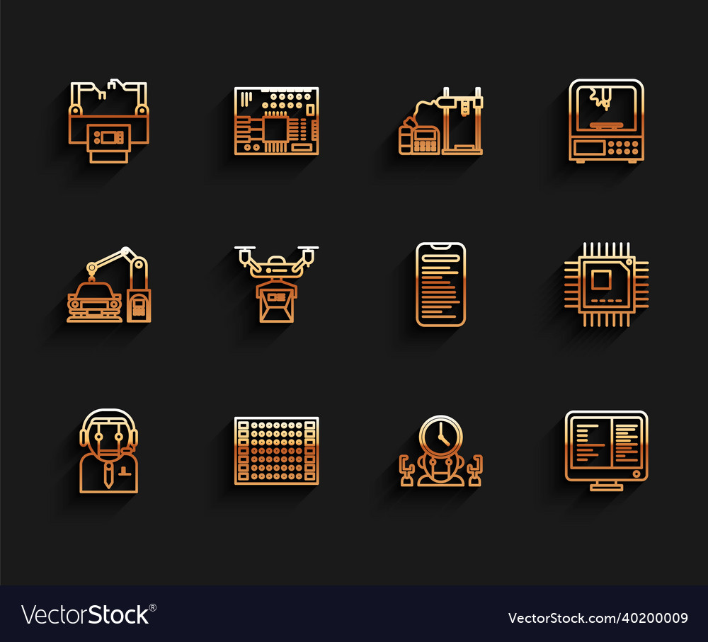 Set line worker robot assembly line robot Vector Image