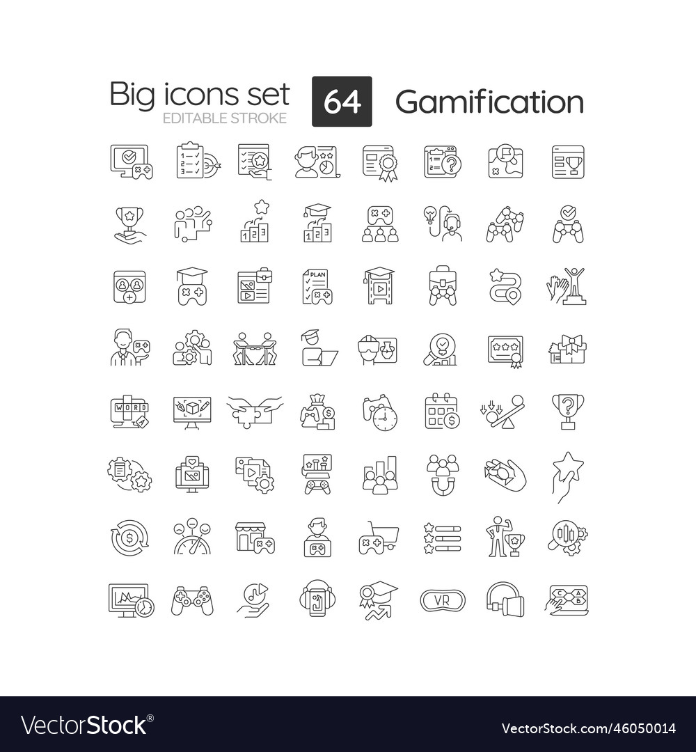 Gamification linear icons set Royalty Free Vector Image