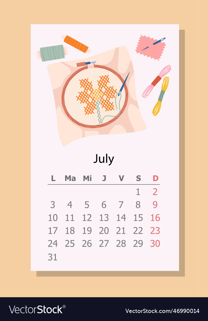 Needlework calendar 2023 Royalty Free Vector Image Needlework calendar 2023 Royalty Free Vector Image