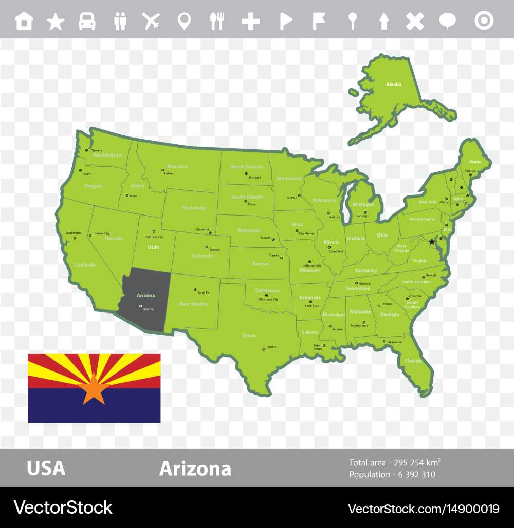 Arizona flag and map Royalty Free Vector Image
