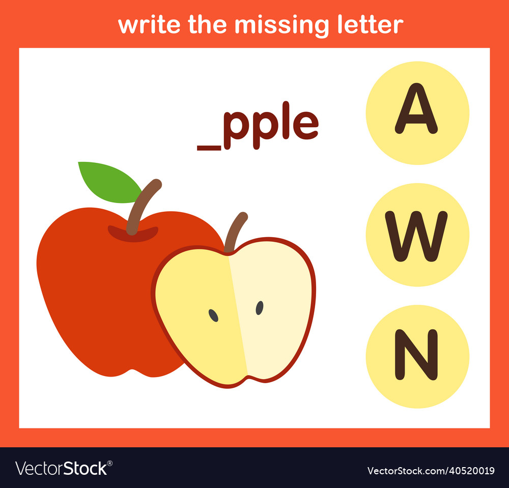 Write the missing letter Royalty Free Vector Image