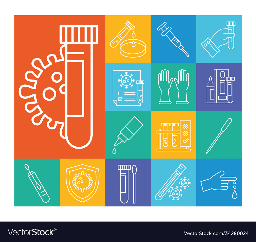 Covid19 19 virus test line style icon set Vector Image