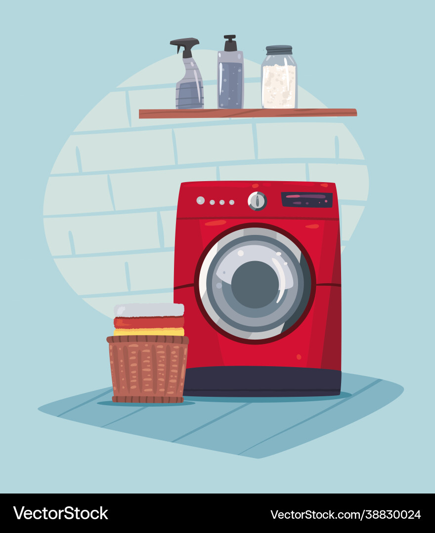 Laundry with red machine Royalty Free Vector Image