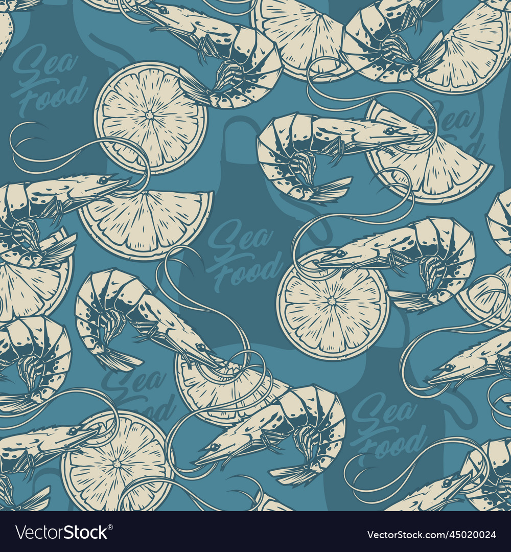 Seafood Shrimp Seamless Pattern Colorful Vector Image