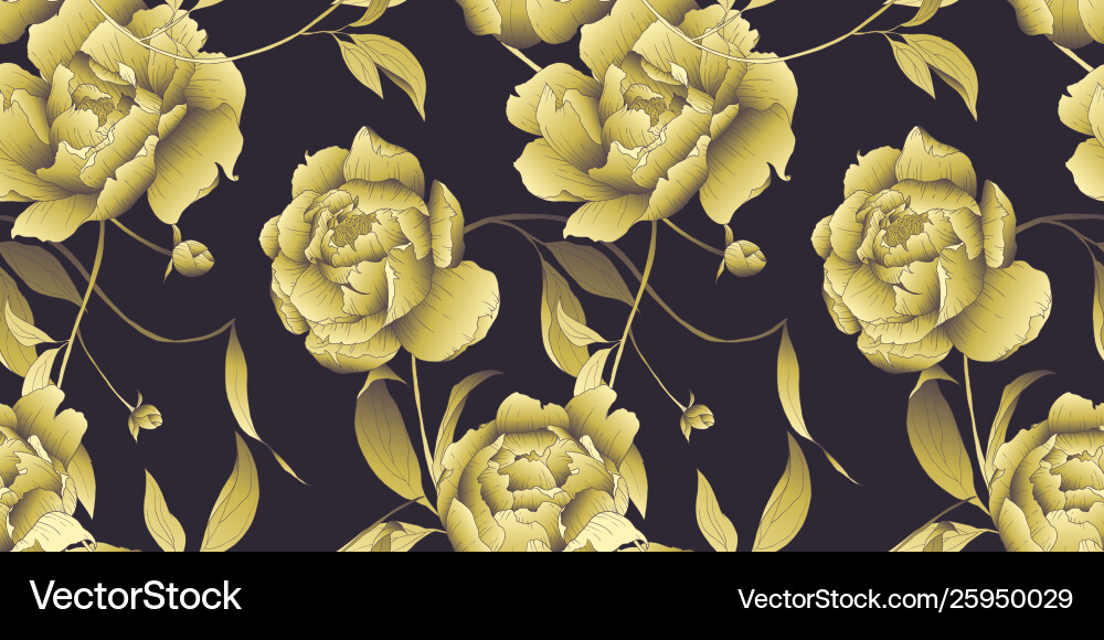 Seamless pattern hand drawn golden peony flowers Vector Image