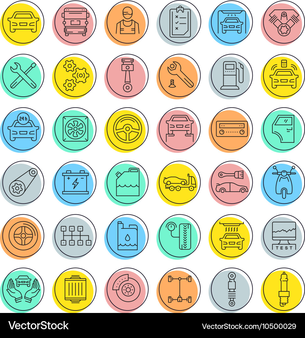 Set flat line icons car service Royalty Free Vector Image