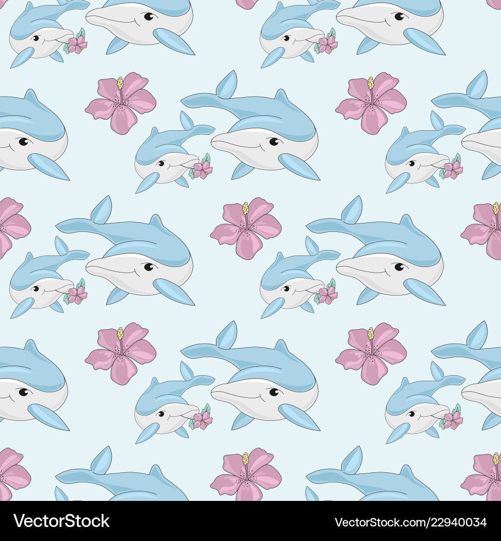 Dolphins sea travel seamless pattern color Vector Image