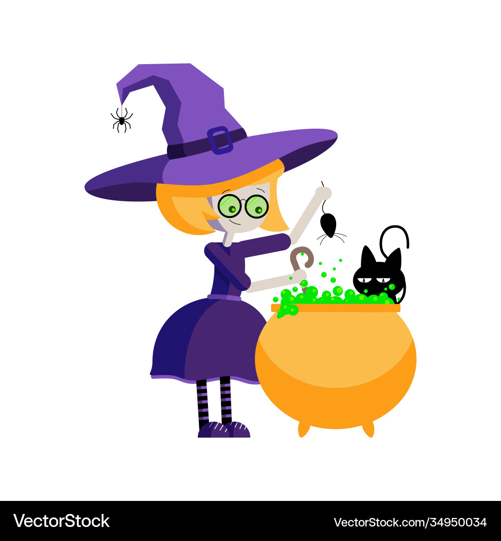 Halloween witch and black cat Royalty Free Vector Image