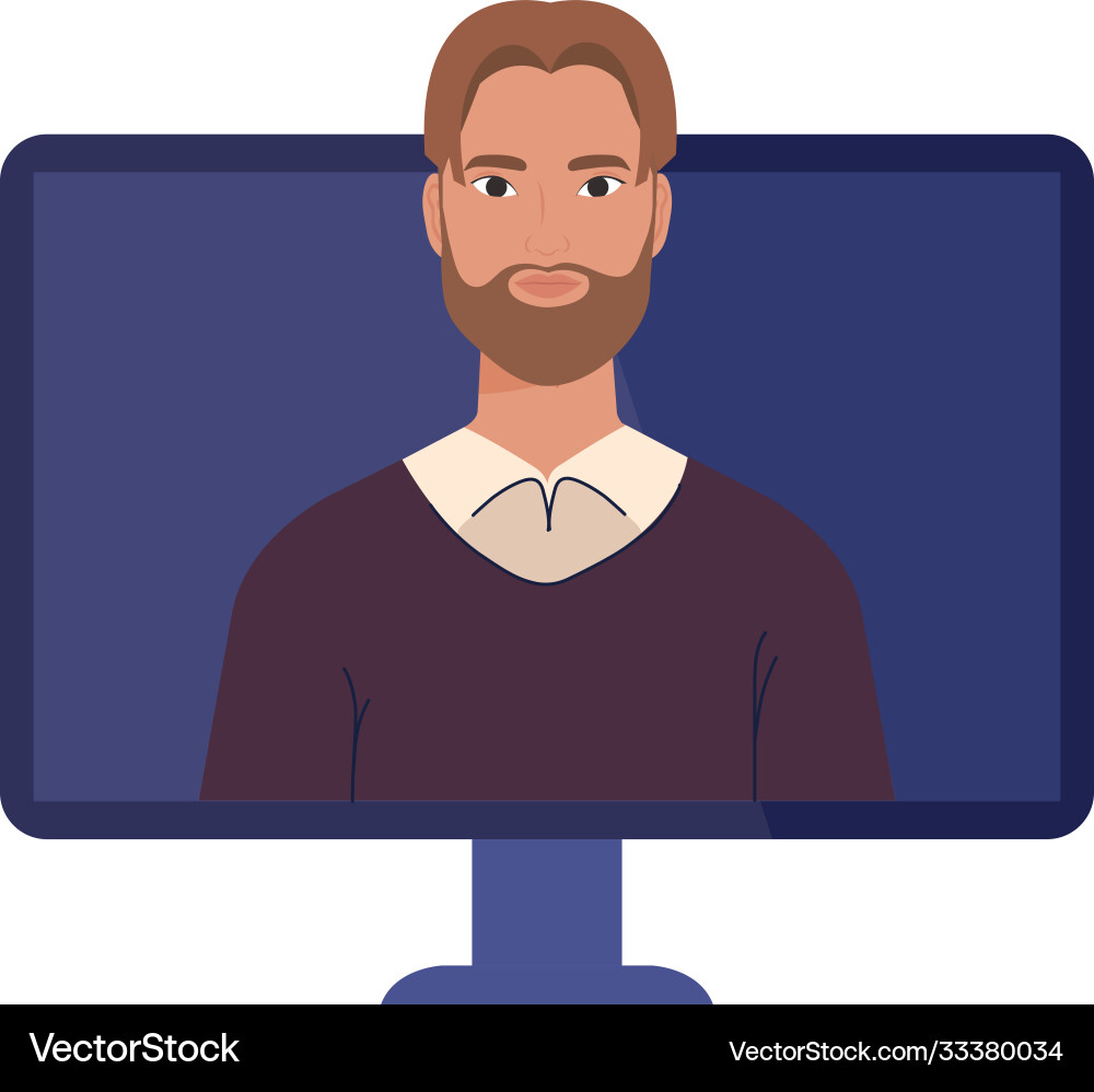 Man cartoon with beard in computer design Vector Image