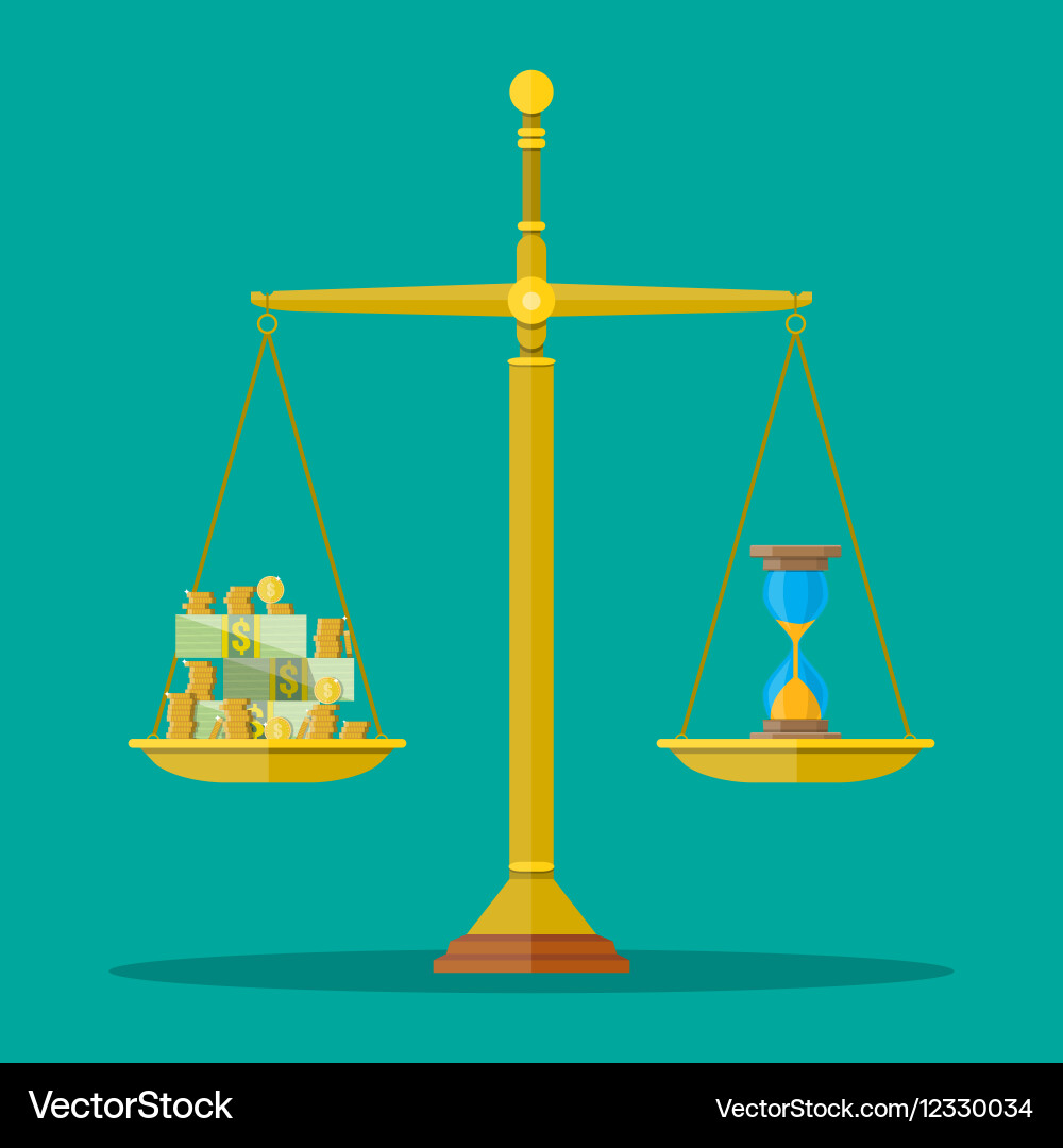Scale weighing money and time Royalty Free Vector Image