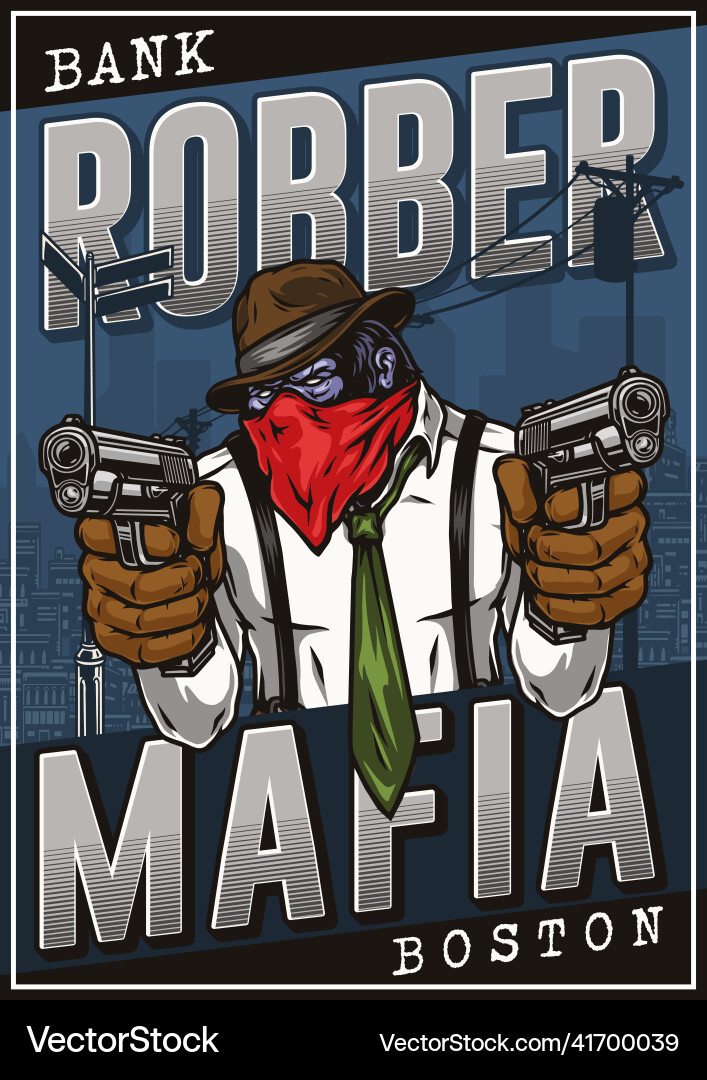 Gorilla robber in city poster Royalty Free Vector Image