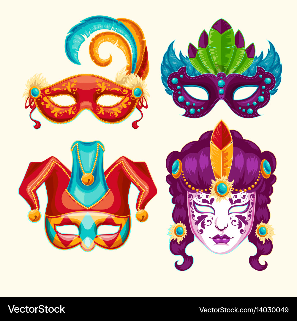 Collection cartoon carnival masks decorated Vector Image