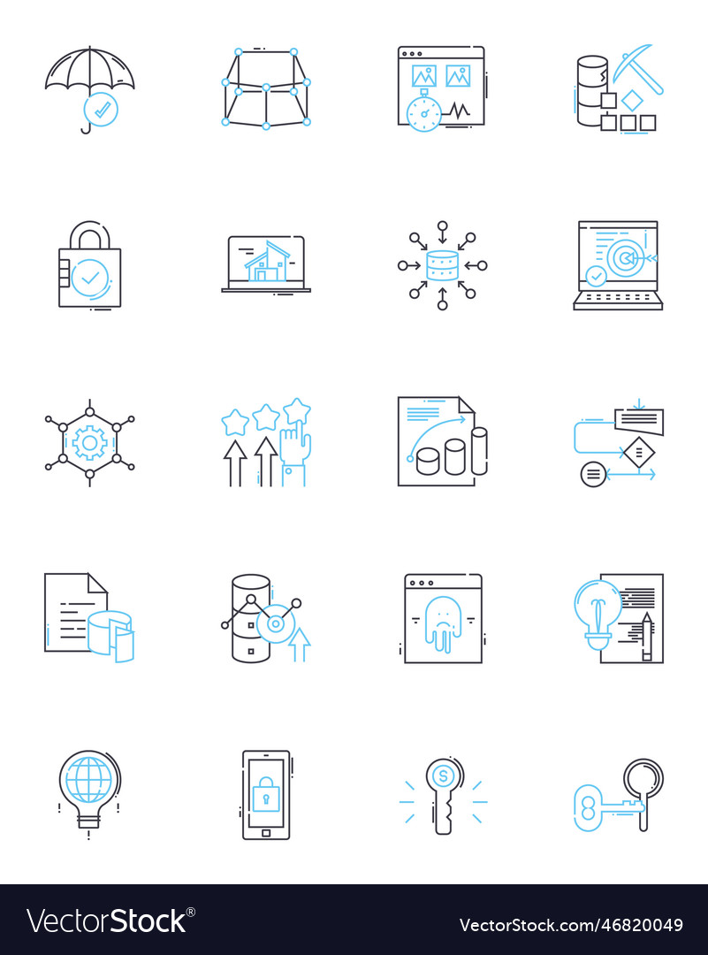 Data analysis linear icons set insights Royalty Free Vector