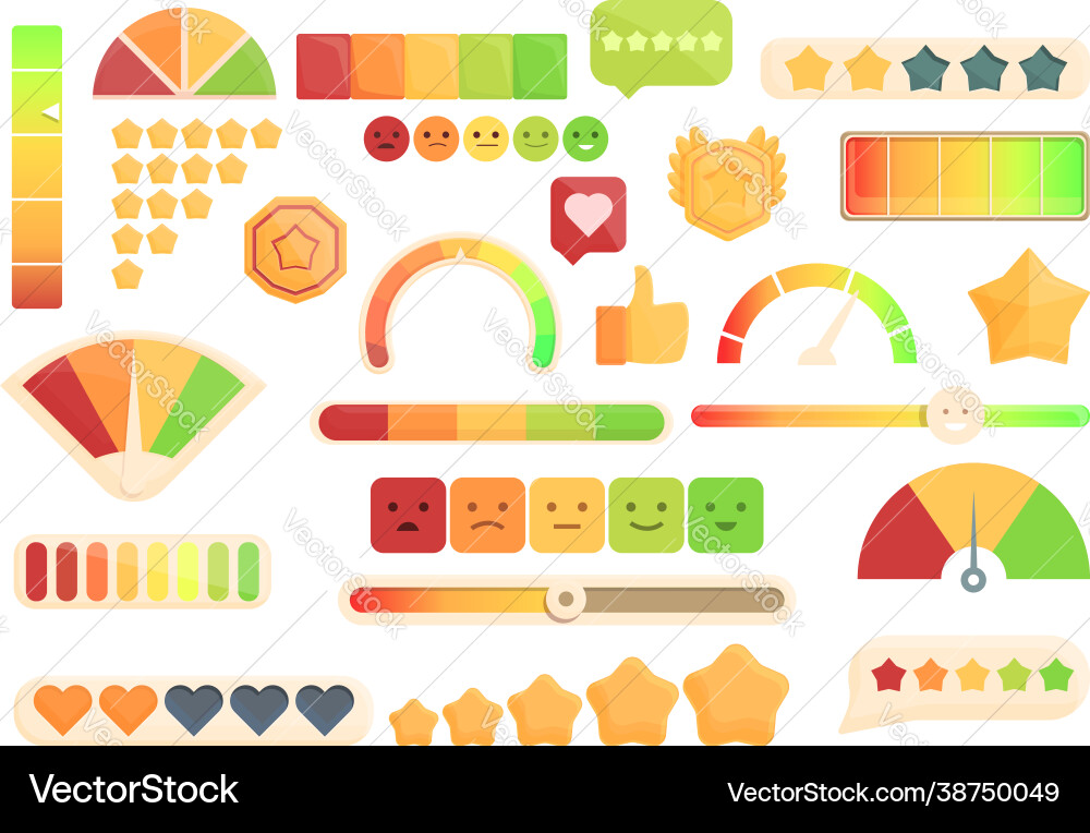 Satisfaction level icons set cartoon Royalty Free Vector