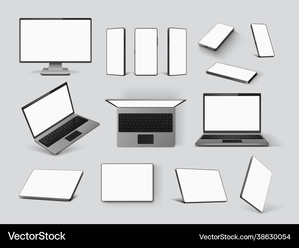 Gadgets mockups realistic laptop mobile phone Vector Image