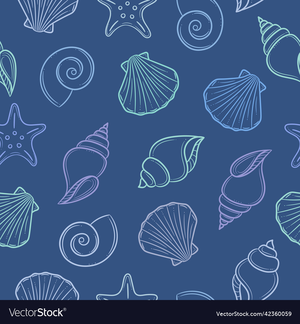 Blue seashell seamless pattern Royalty Free Vector Image