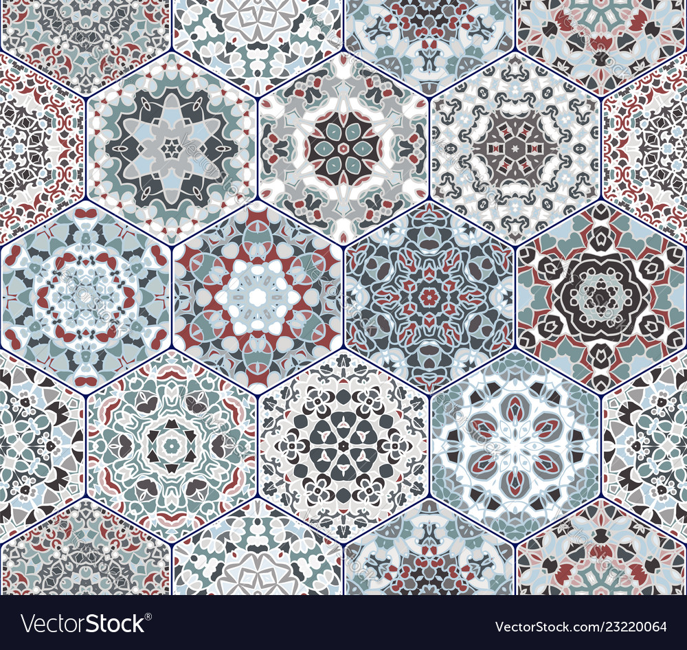 Bright seamless pattern hexagonal tiles Royalty Free Vector
