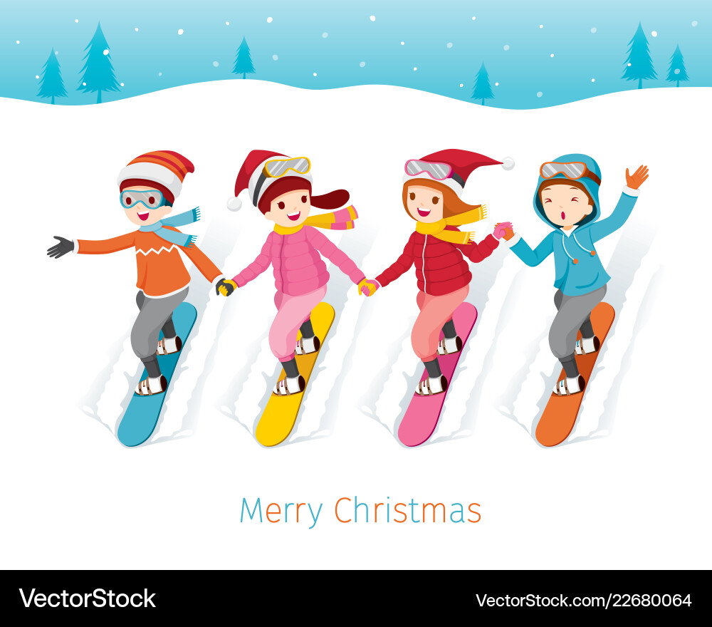 Children snowboarding together Royalty Free Vector Image