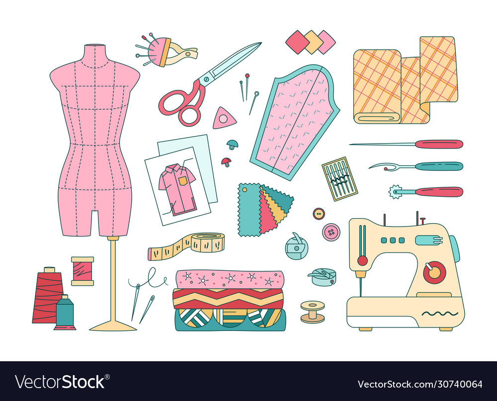 Professional Sew Cloth Set Element Tailor Vector Image