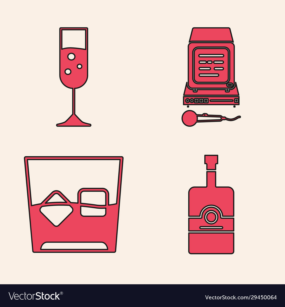 Set whiskey bottle glass champagne karaoke Vector Image Set whiskey bottle glass champagne karaoke Vector Image