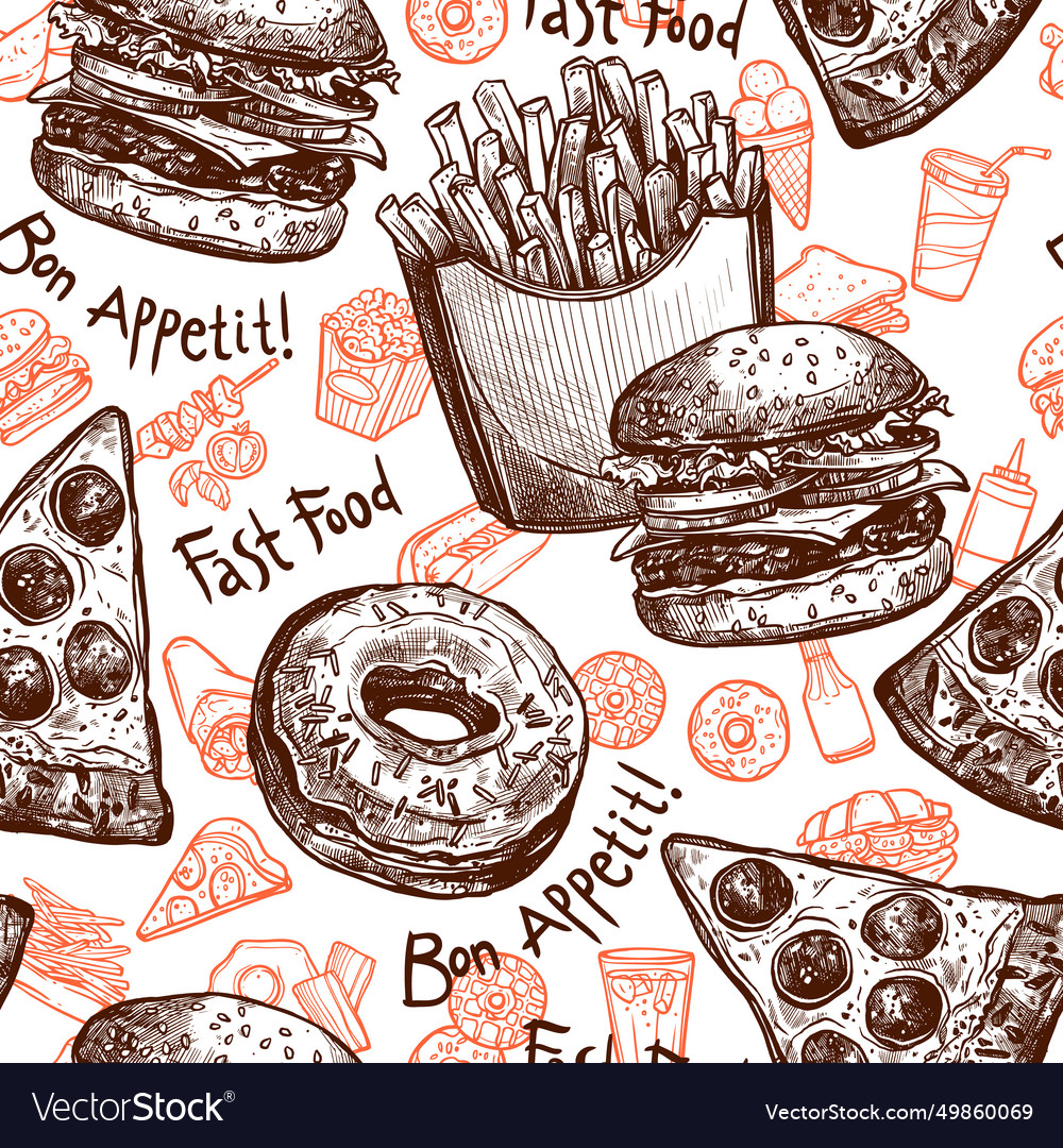 Fast food seamless pattern Royalty Free Vector Image