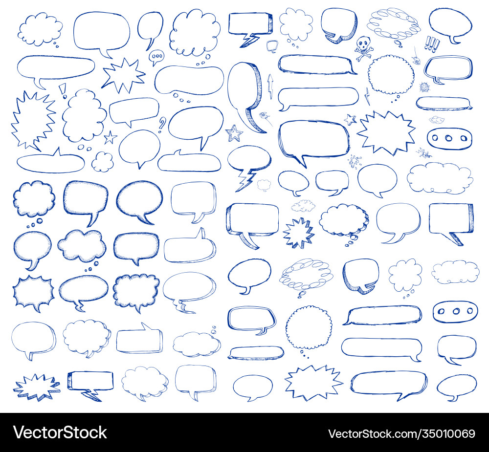 Hand drawn speech bubbles comic cartoon doodles Vector Image