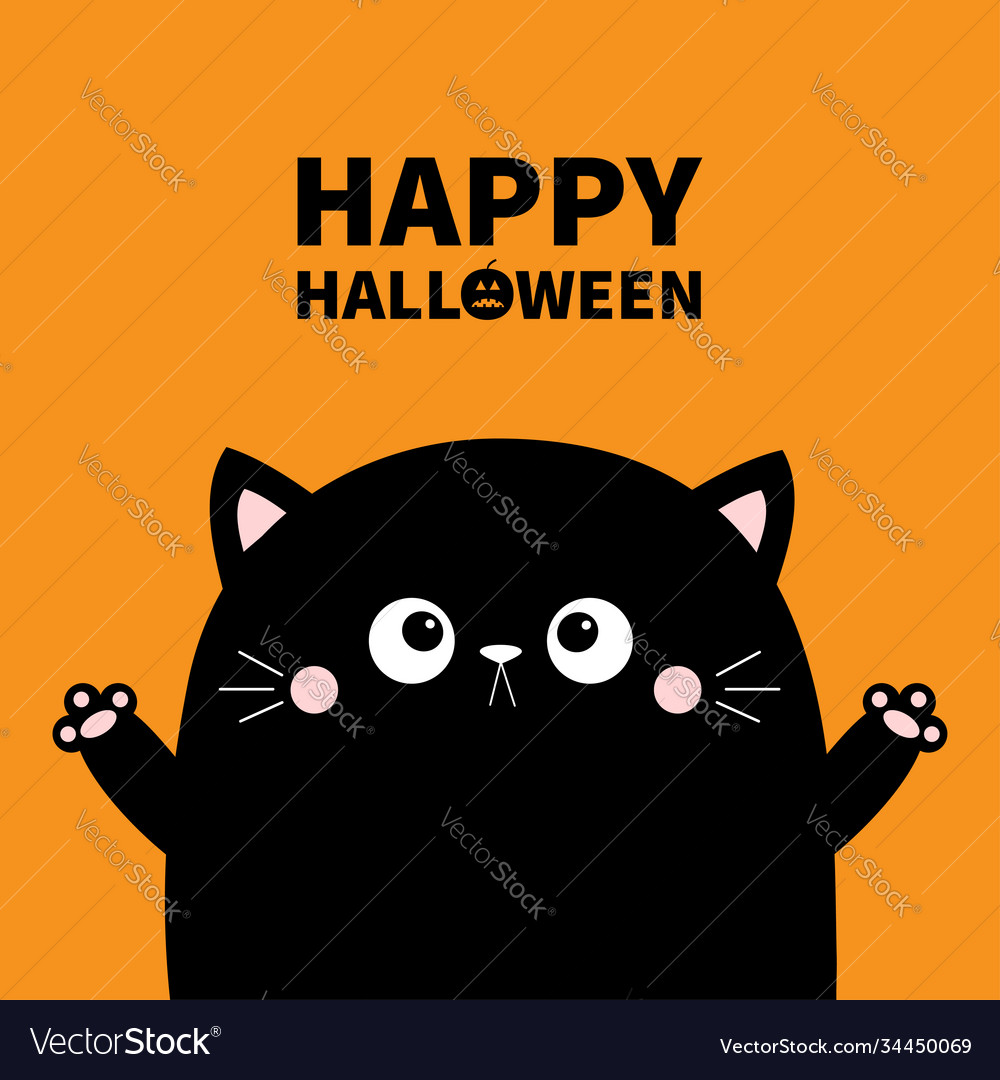 Happy halloween cute cat face head holding hands Vector Image
