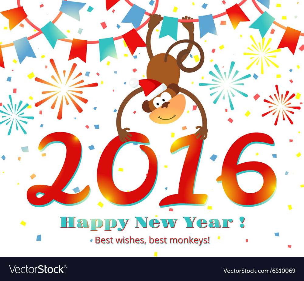 New year 2016 monkey card Royalty Free Vector Image