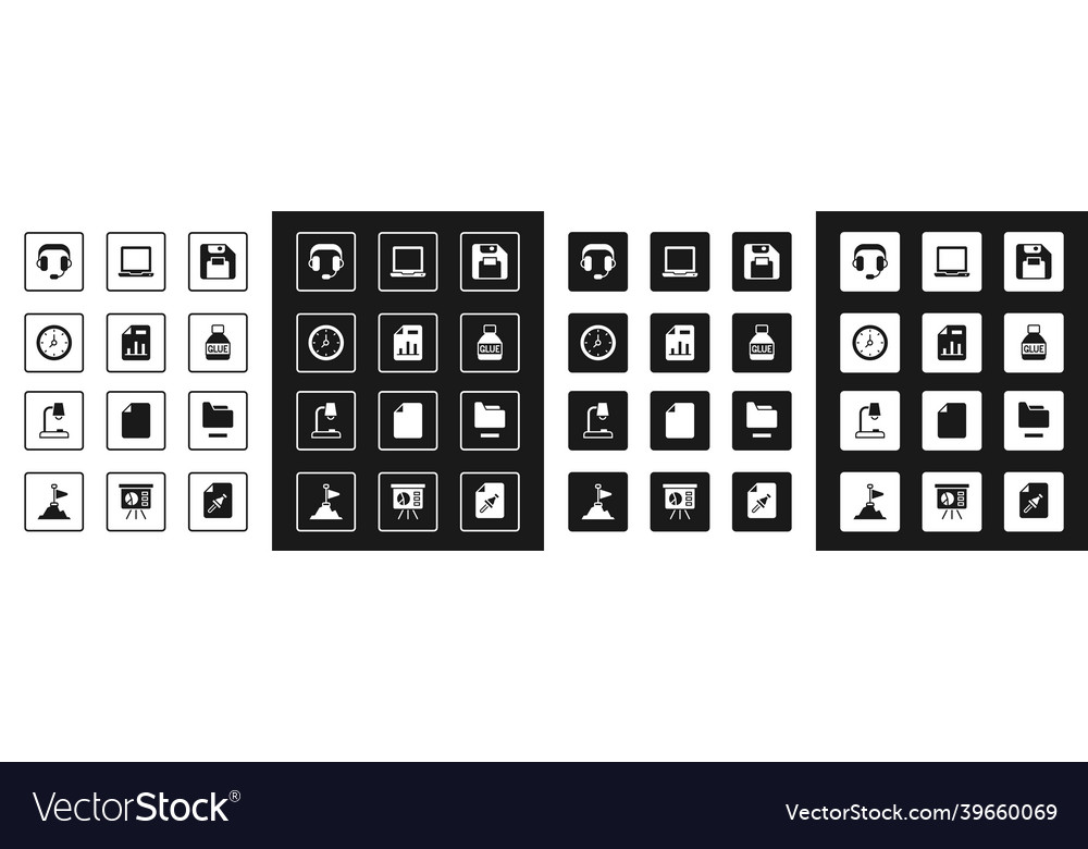 Set floppy disk document with graph chart clock Vector Image