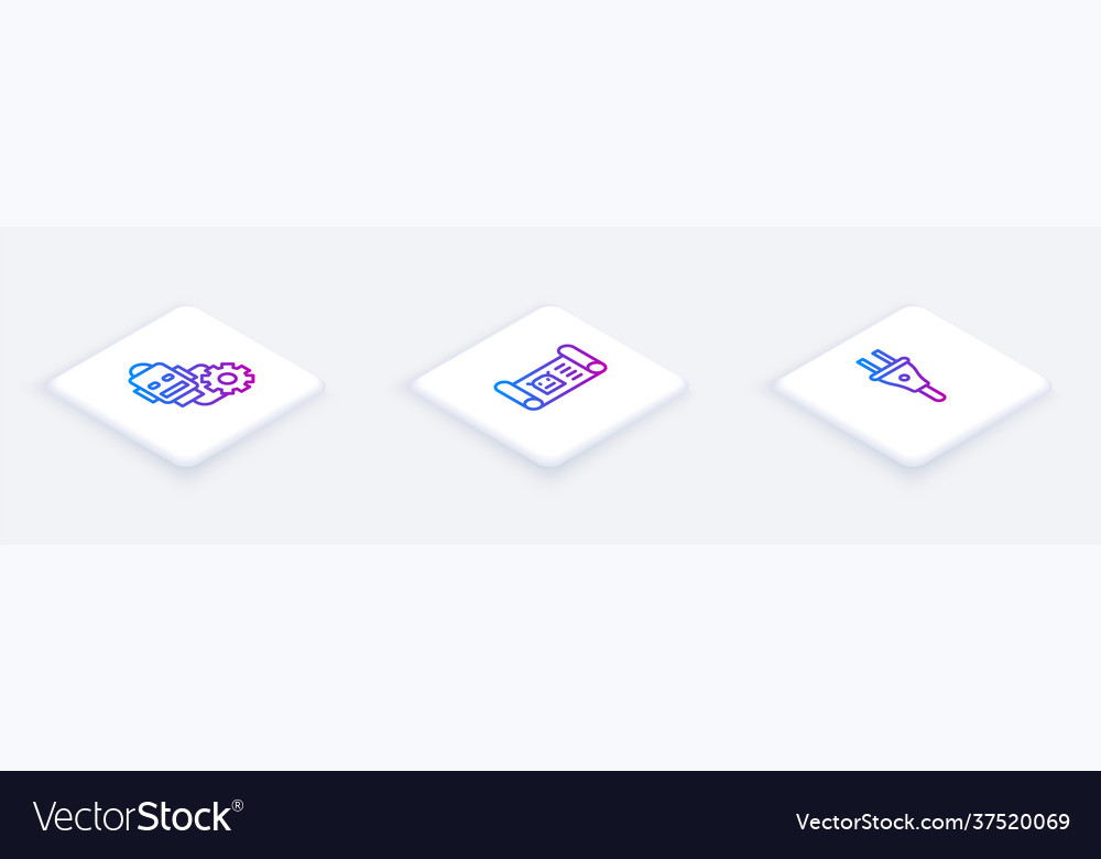 Set isometric line robot setting blueprint Vector Image Set isometric line robot setting blueprint Vector Image