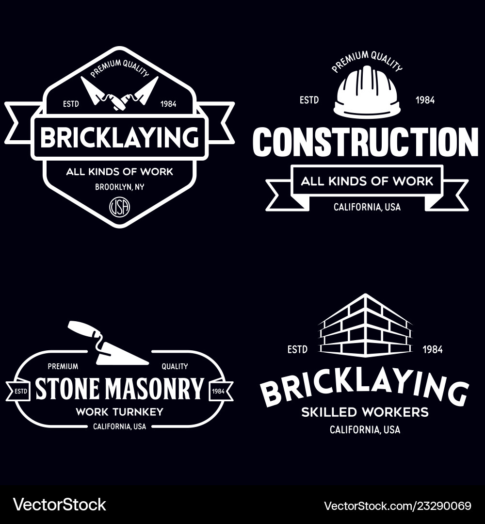 Set vintage construction and bricklaying labels Vector Image