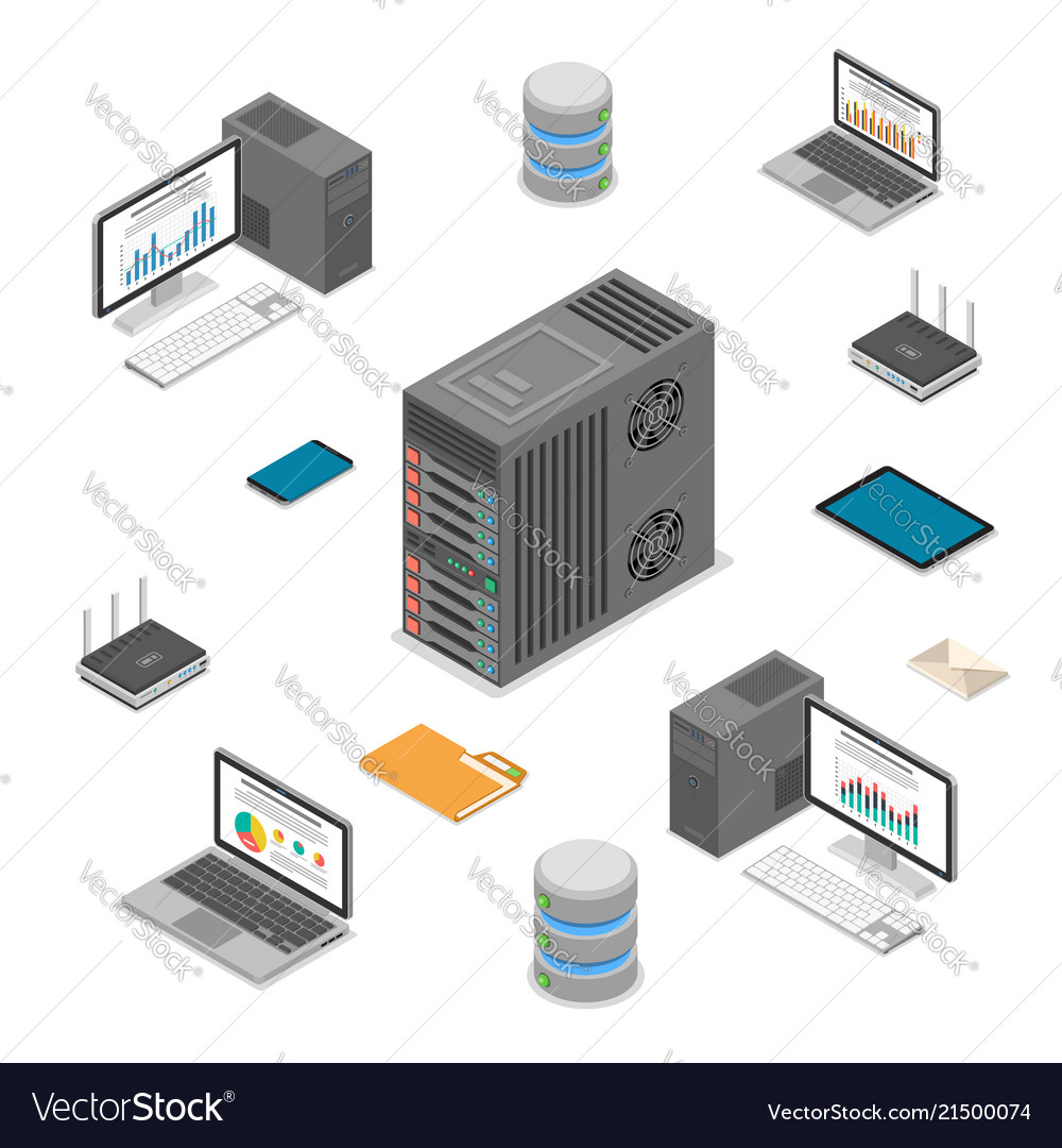 Data network technology isometric Royalty Free Vector Image