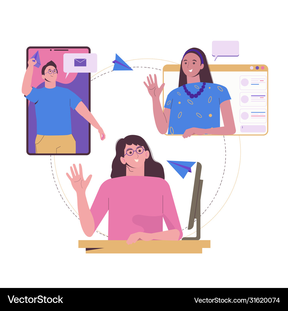 Work and chat online co-workers friends Royalty Free Vector