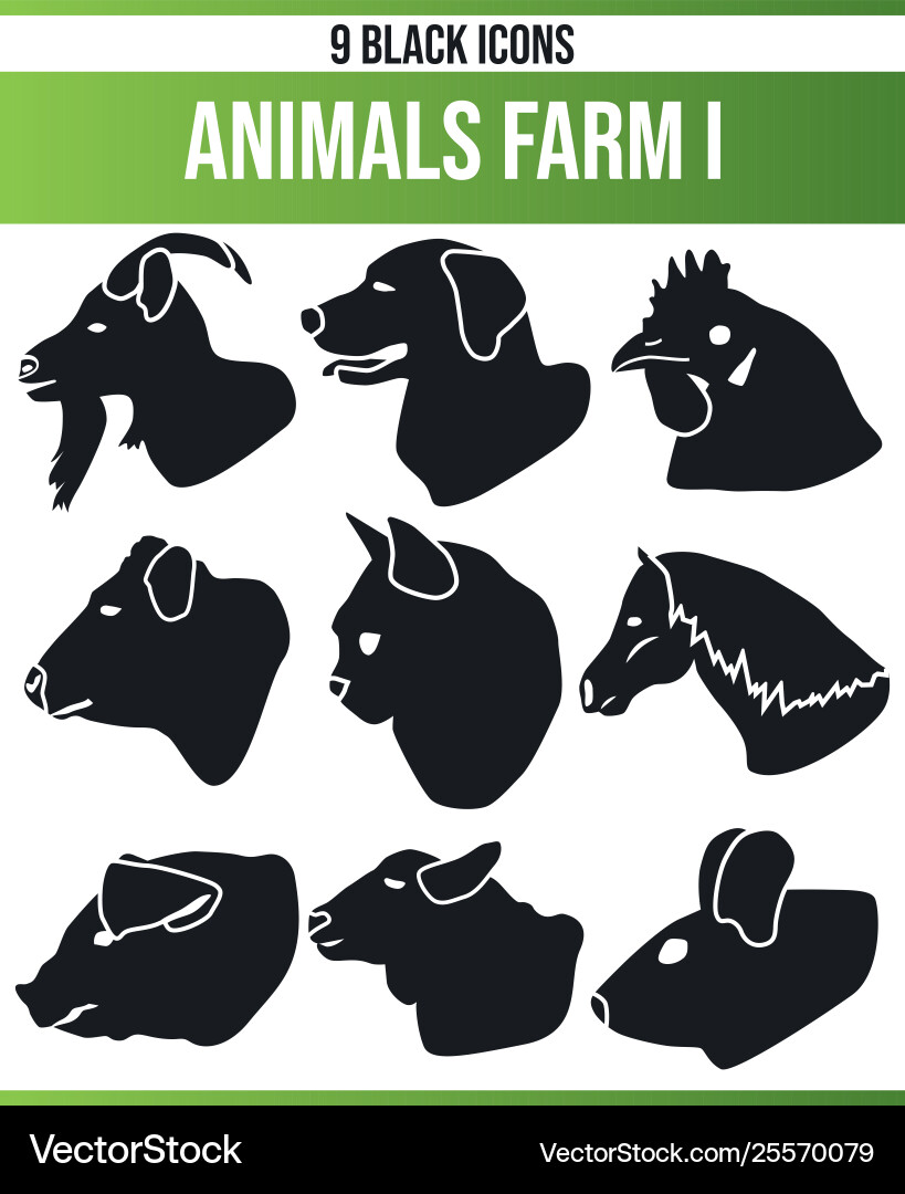 Black icon set animals farm i Royalty Free Vector Image