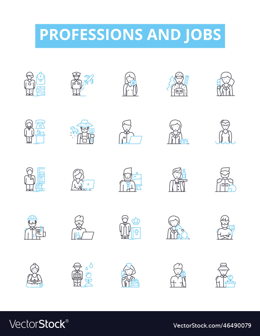 Professions and jobs line icons set Royalty Free Vector