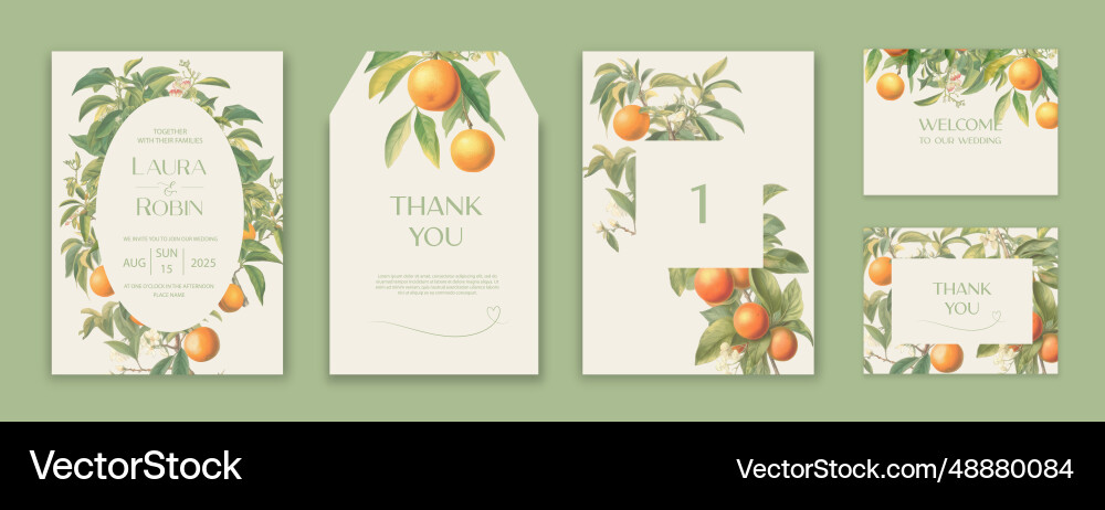 Wedding invitation card design tangerine branches Vector Image