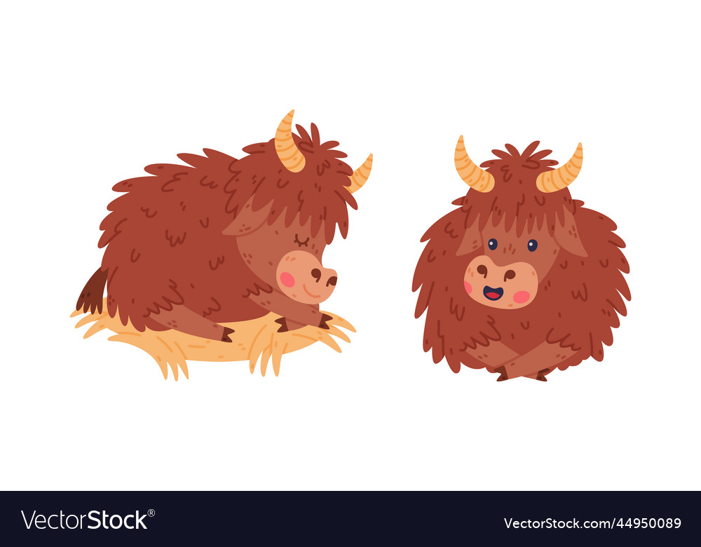 Cute yak character with dense fur and horns Vector Image