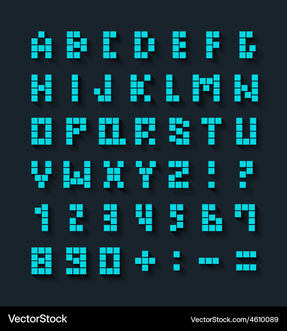 Flat pixel font with shadow effect Royalty Free Vector Image