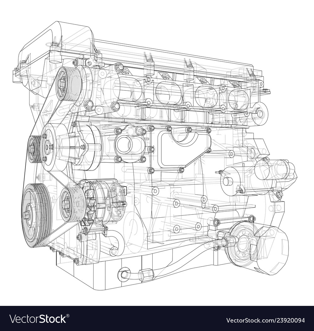 Engine sketch rendering 3d Royalty Free Vector Image