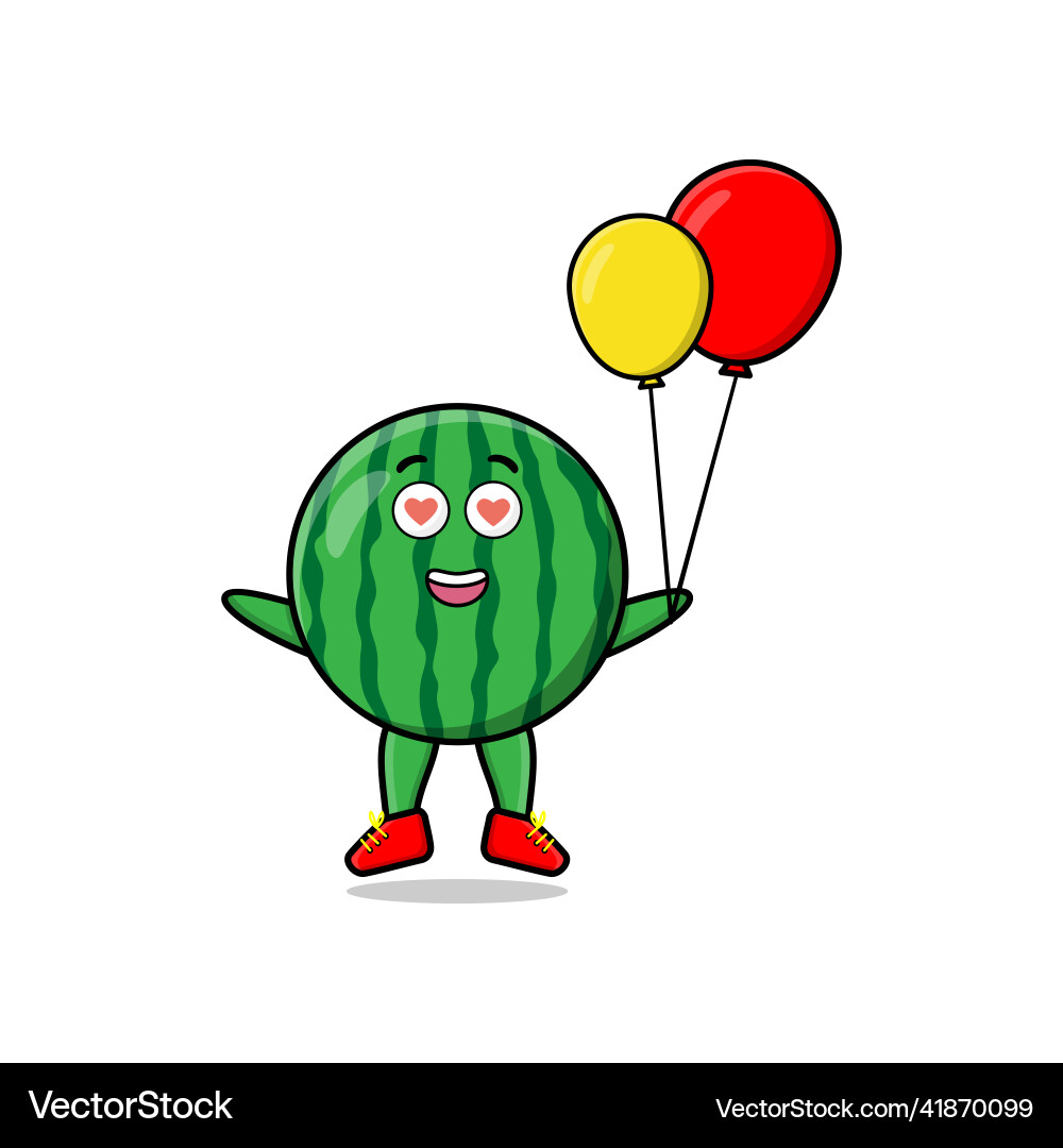 Cute cartoon watermelon floating with balloon Vector Image