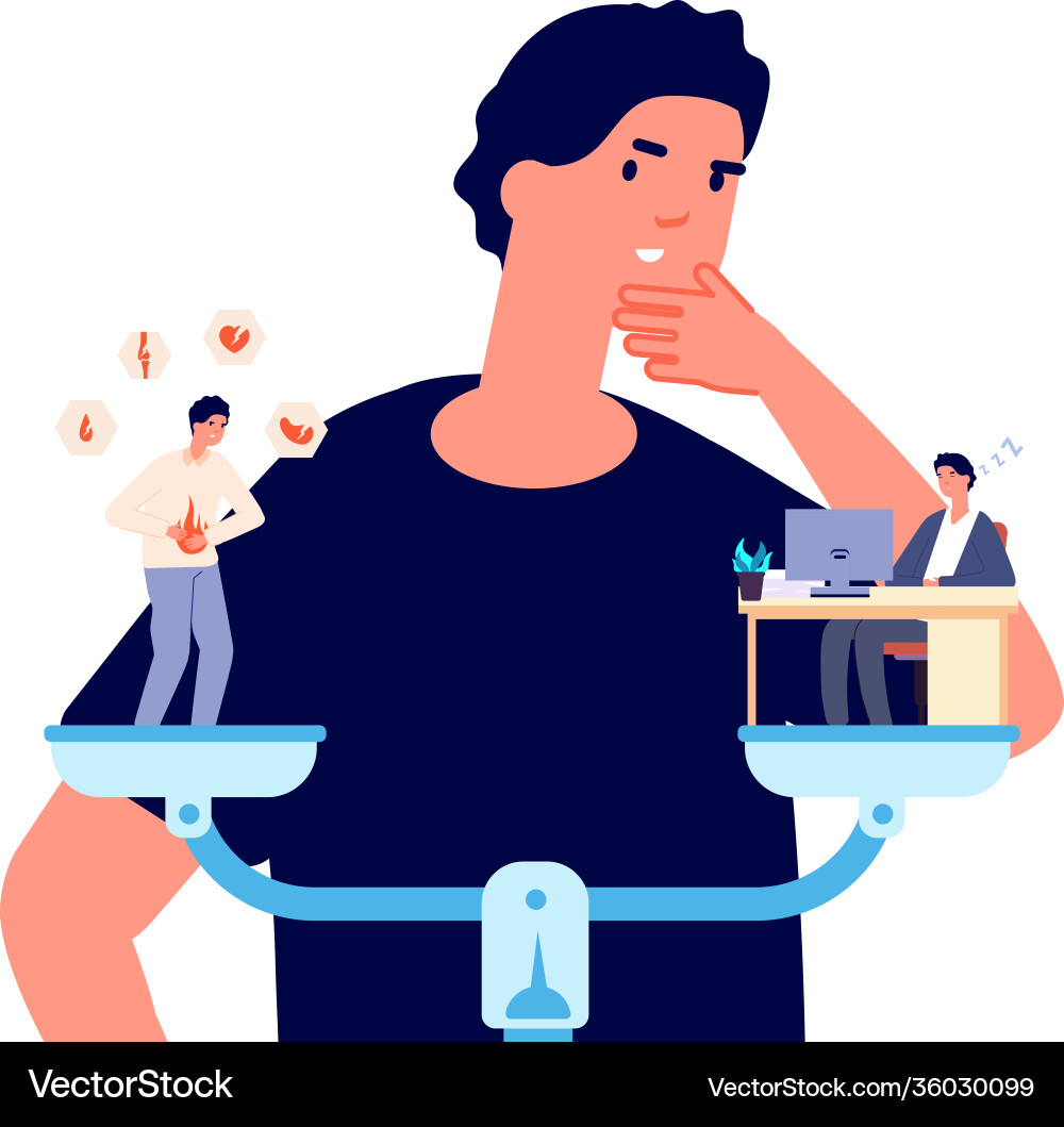 Man choose between health and hard work guy Vector Image