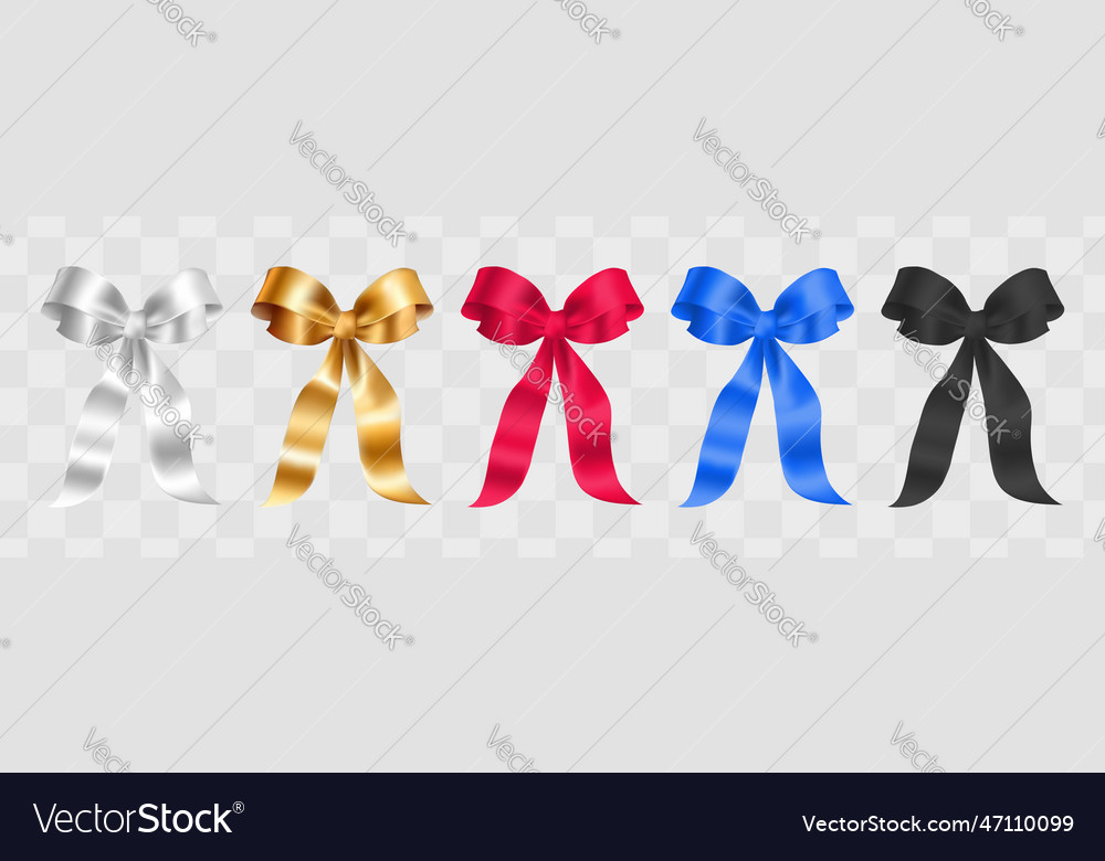 Set of realistic satin ribbon bows in different Vector Image