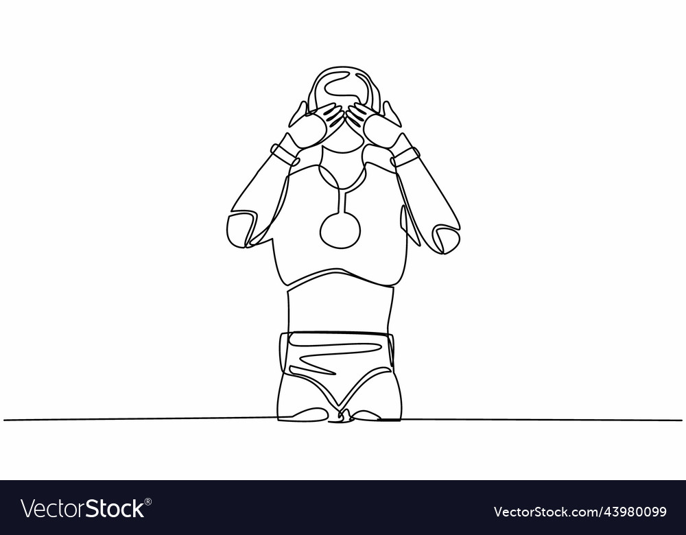Single Continuous Line Drawing Robot Standing Vector Image