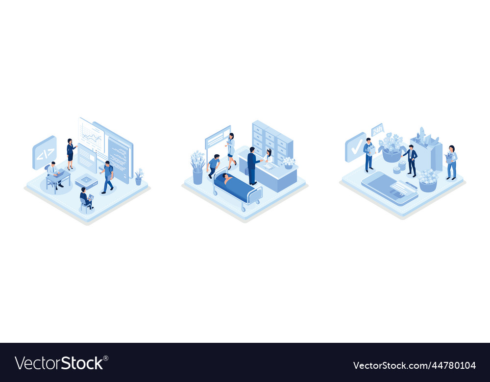 Character developing new software on laptop Vector Image