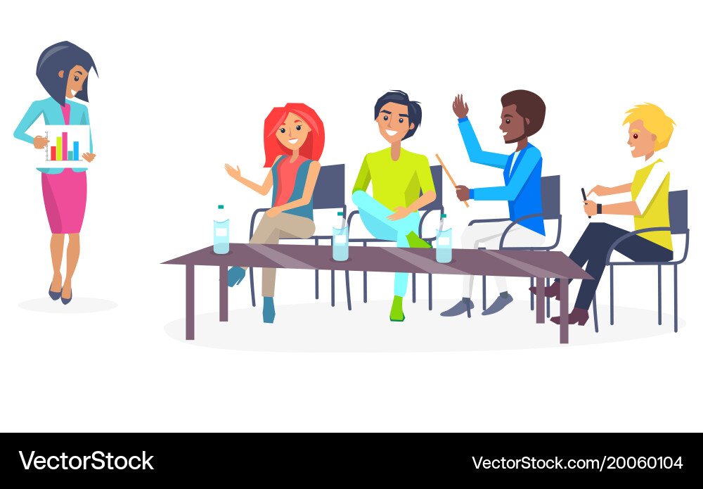 Lot of happy workers poster Royalty Free Vector Image