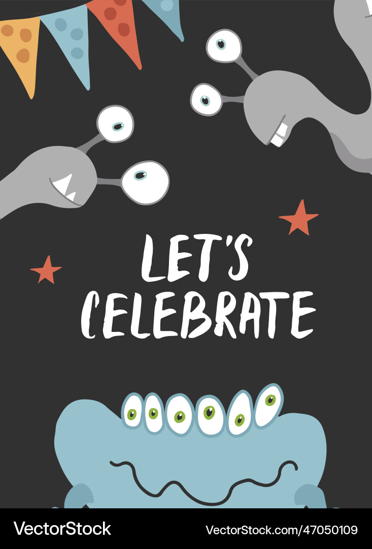 Cute monster birthday greeting card Royalty Free Vector
